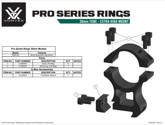 Montáž pro optiku 30mm na Picatinny extra vysoká - kroužky Vortex PRO ...